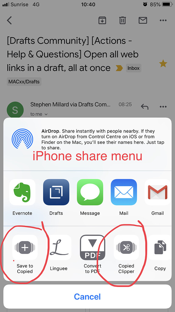 Share in background on iPhone - Feature Requests - Drafts Community