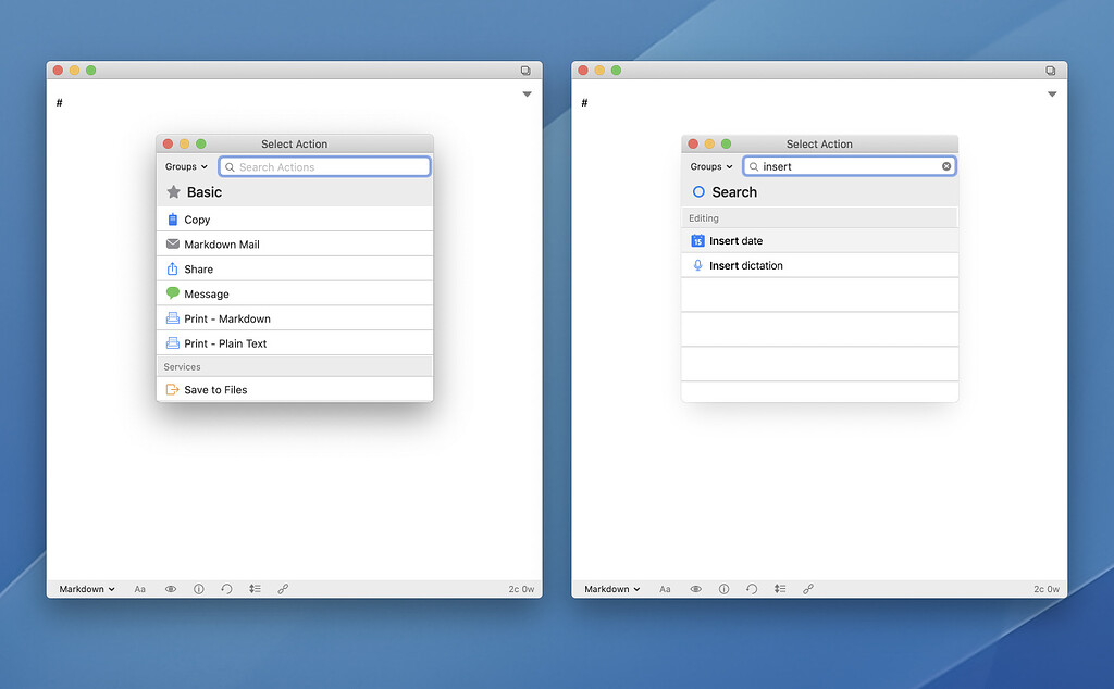 The "Select Action" window - Drafts for Mac - Drafts Community