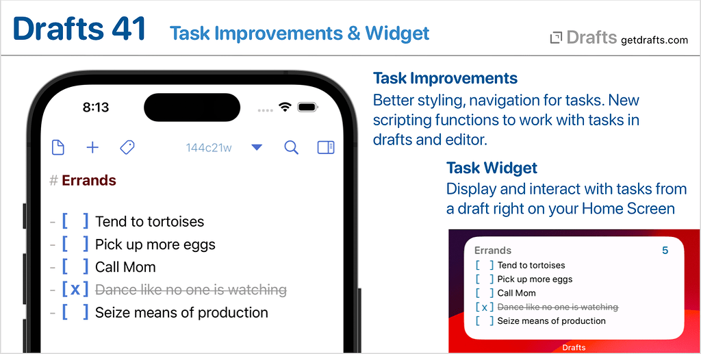 Drafts 41 released: Task Improvements and Task Widget - News & Updates ...