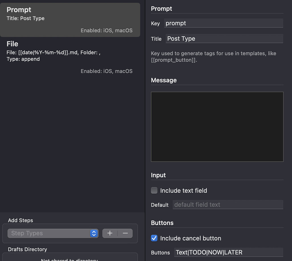 Adding prompt button result to text? - Actions - Help & Questions - Drafts Community