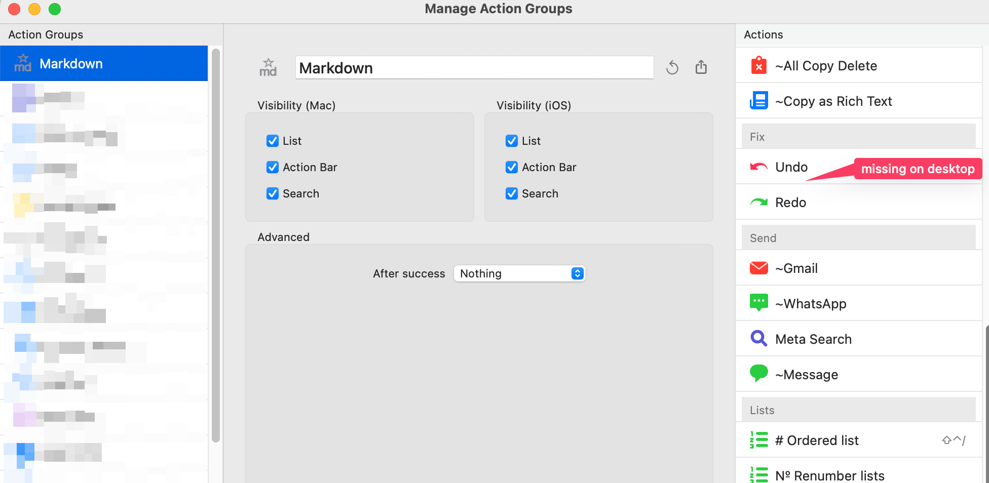 Actions displaying differently on desktop, iOS and action management panel - Issues - Drafts ...